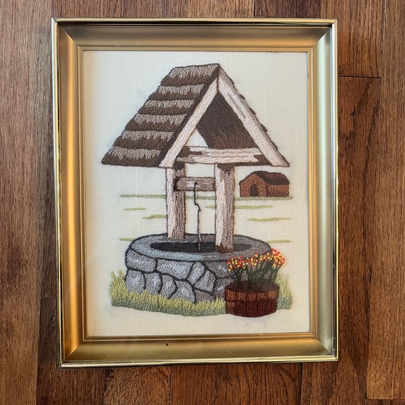Vintage | Wall Decor | Vintage Water Well Barn Crewel In Frame | Poshmark